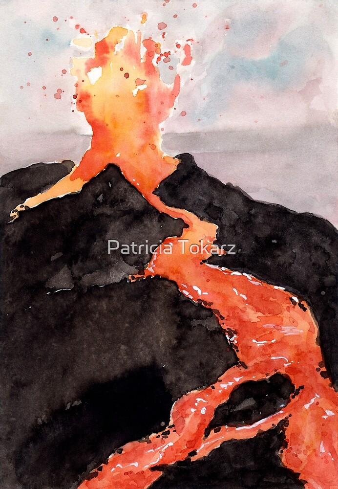 "Volcano Landscape - Watercolour Painting" by Patricia Tokarz | Redbubble