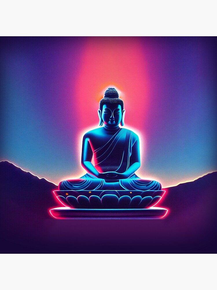 "Retrowave glowing Buddha Statue, Enlightenment with style" Art Print ...