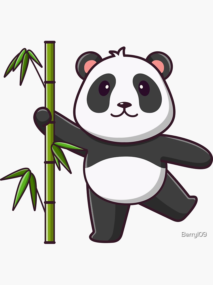 "Cute Panda Holding Bamboo" Sticker for Sale by Berryl09 | Redbubble