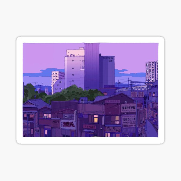 "Tokyo Skyline Purple" Sticker for Sale by bcedraws | Redbubble