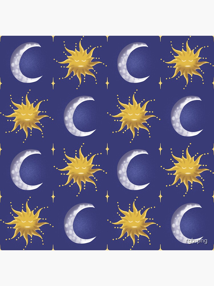 "Whimsigoth Navy and Gold 90s Pattern, Sun, Moon, Stars" Sticker for ...