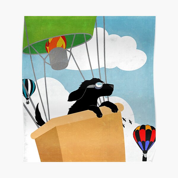 "Black Retriever Puppy Hot Air Balloon Festival dogs in flight" Poster ...