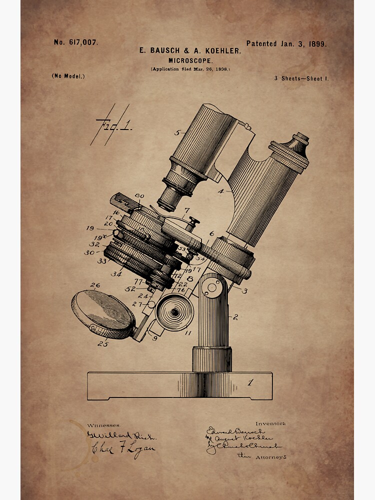 "Patent of a microscope on vintage paper background" Sticker for Sale ...
