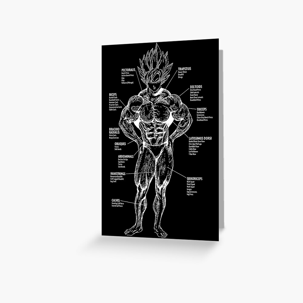 "Goku Muscle Chart Anatomy Diagram - Anime Workout" Greeting Card for ...
