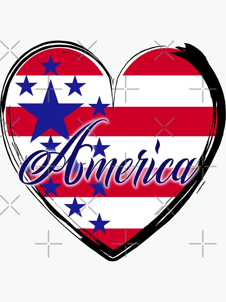 "America inside a heart colored with stars and stripes" Sticker for ...