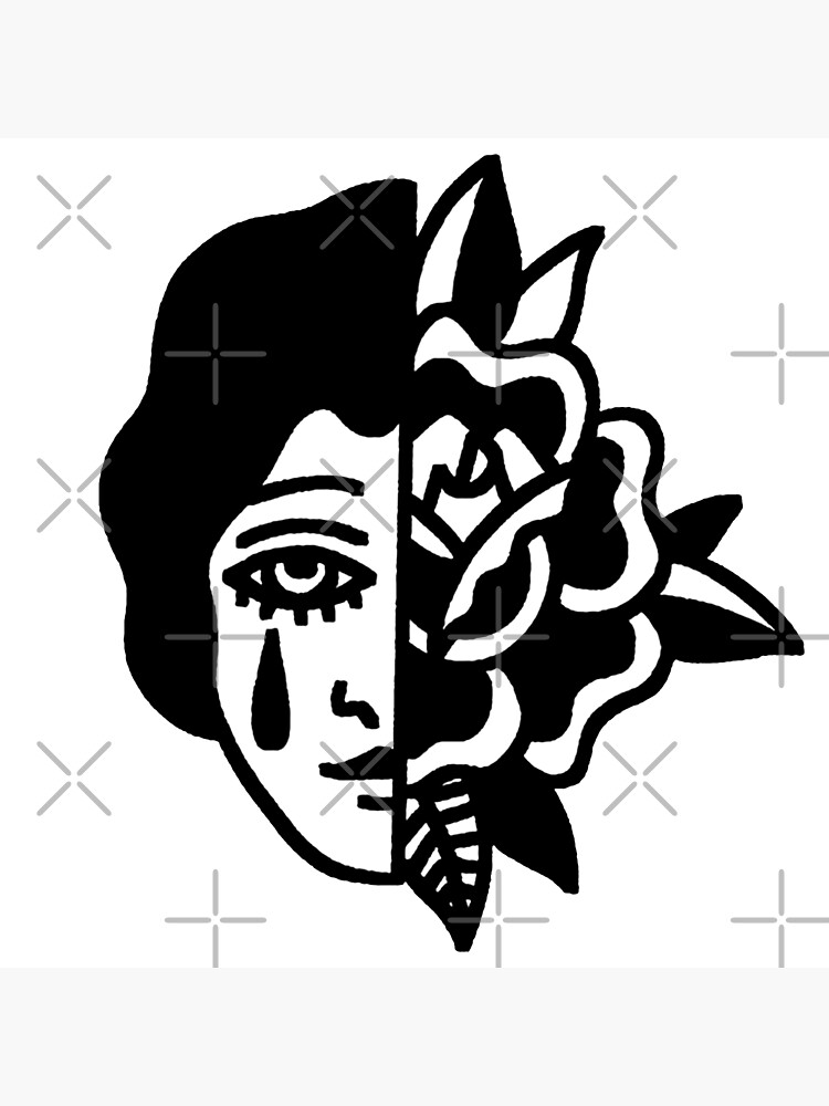 "Black and White Half Sad Lady Face and Rose Tattoo" Poster for Sale by ...