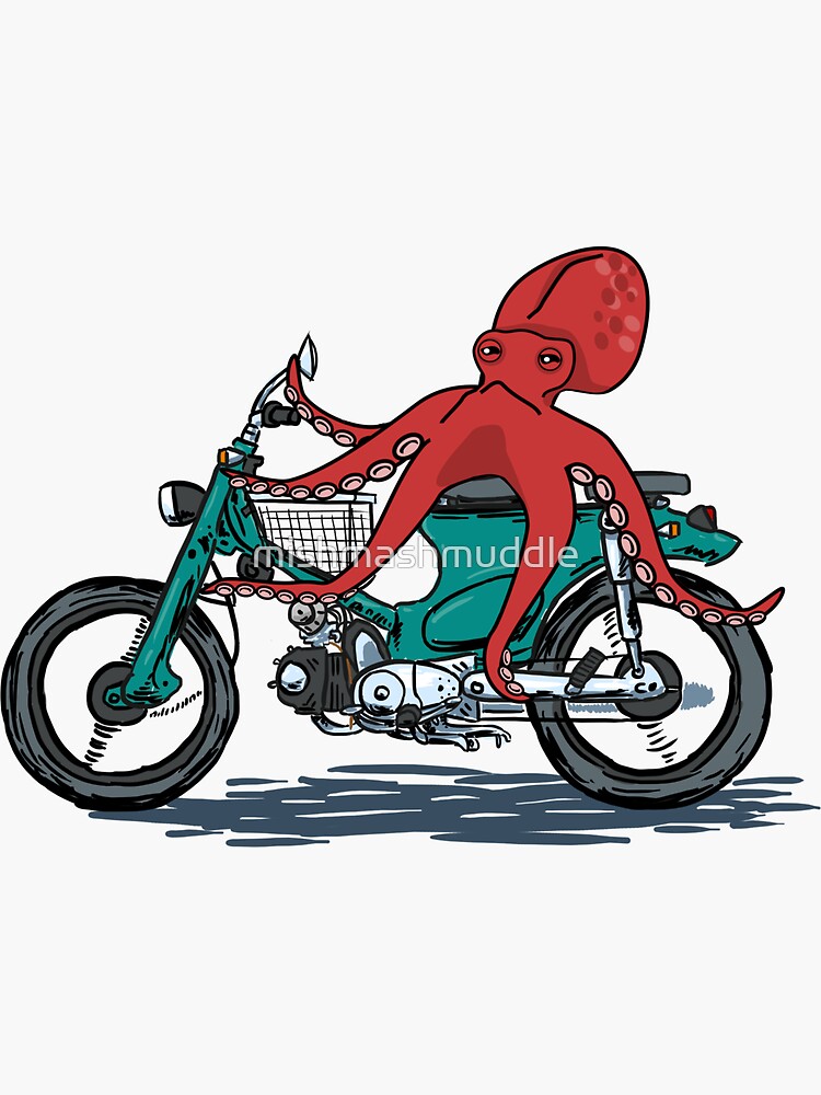 "Octopus on a Motorbike" Sticker for Sale by mishmashmuddle | Redbubble