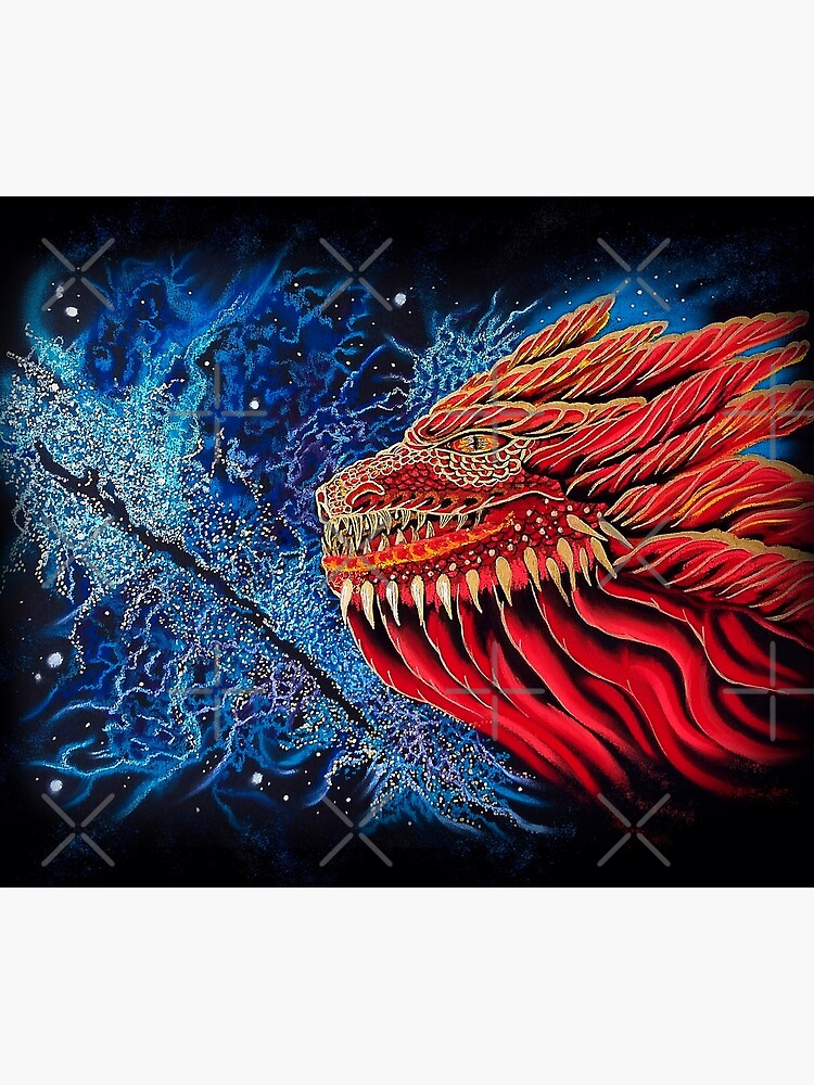 Póster «Dragón espacial dorado y rojo en la Vía Láctea Azul» de ...