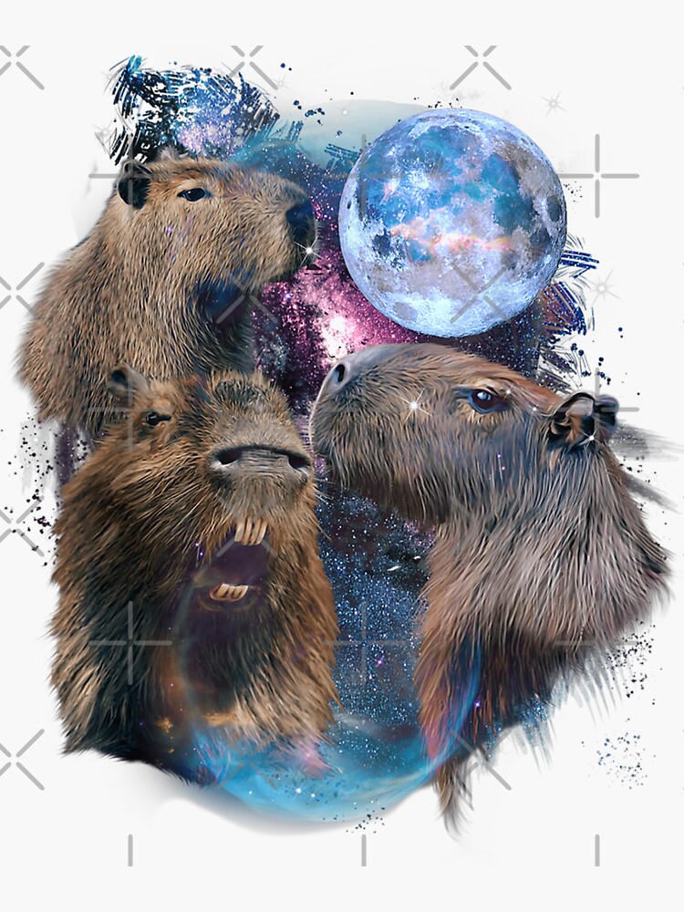 " Three Capybaras and Moon Funny Capybara Humor Parody" Sticker for ...