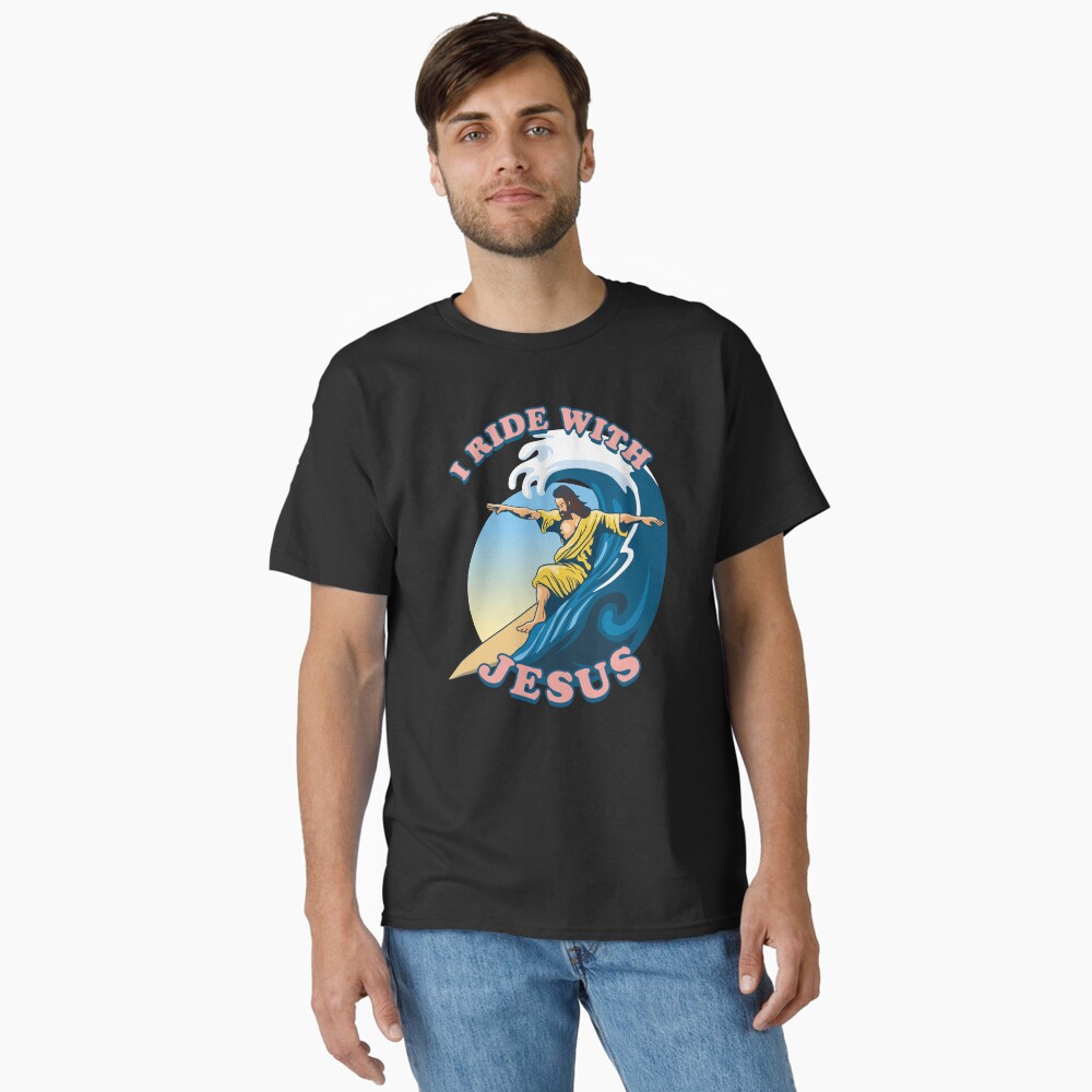 "I Ride With Jesus | Surfing Jesus" Sticker for Sale by TMBTM | Redbubble