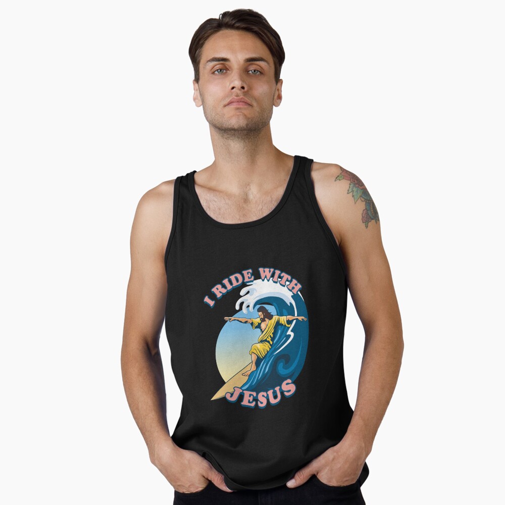 "I Ride With Jesus | Surfing Jesus" Sticker for Sale by TMBTM | Redbubble