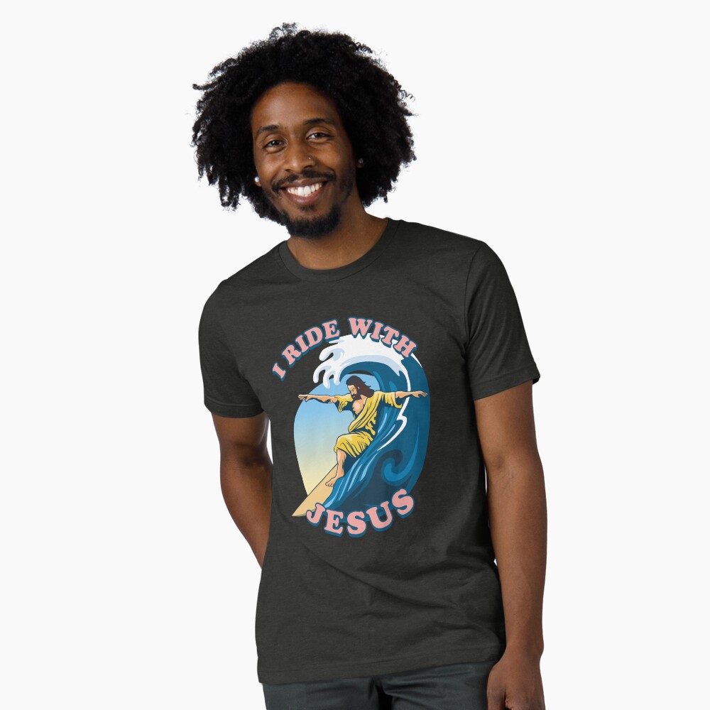 "I Ride With Jesus | Surfing Jesus" Sticker for Sale by TMBTM | Redbubble
