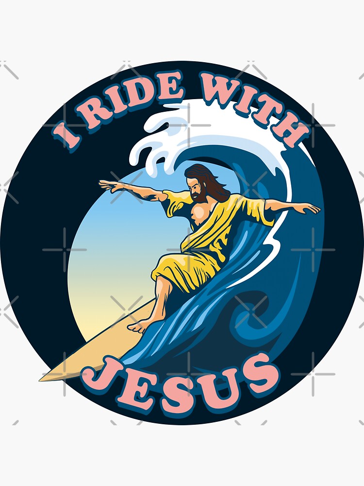 "I Ride With Jesus | Surfing Jesus" Sticker for Sale by TMBTM | Redbubble