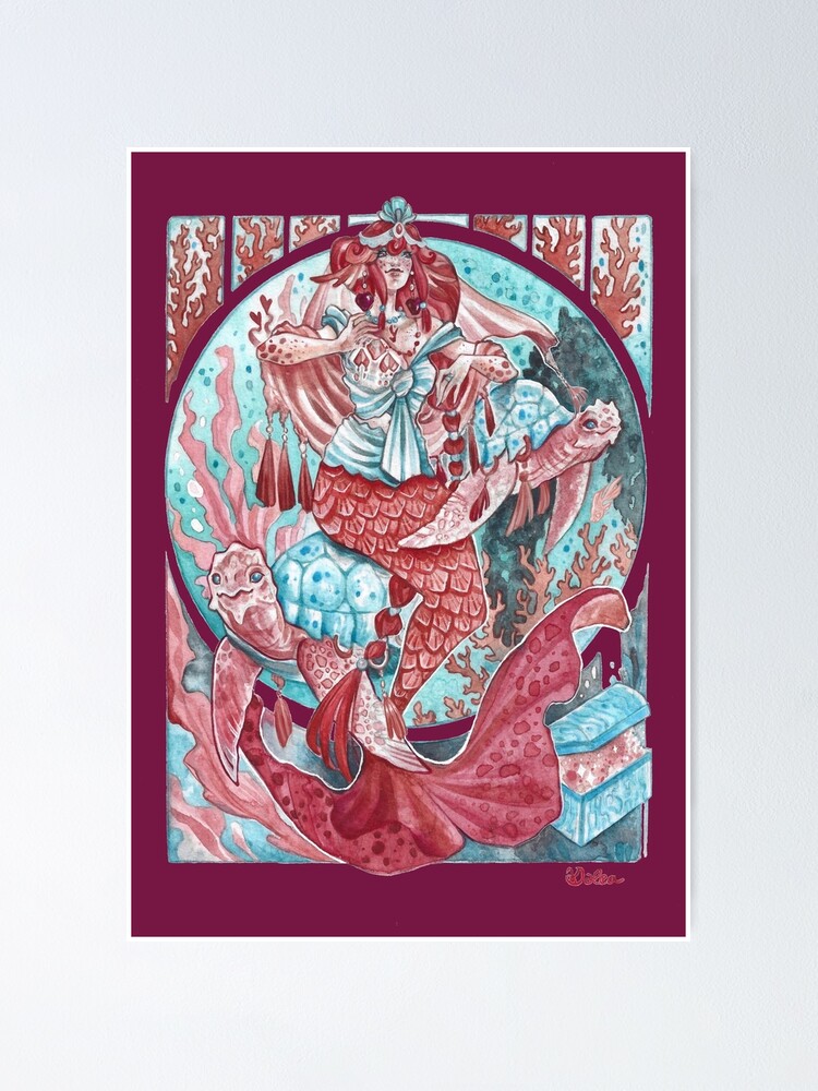 "Ruby Mermaid - Mermay 2022" Poster for Sale by KaleaArt | Redbubble