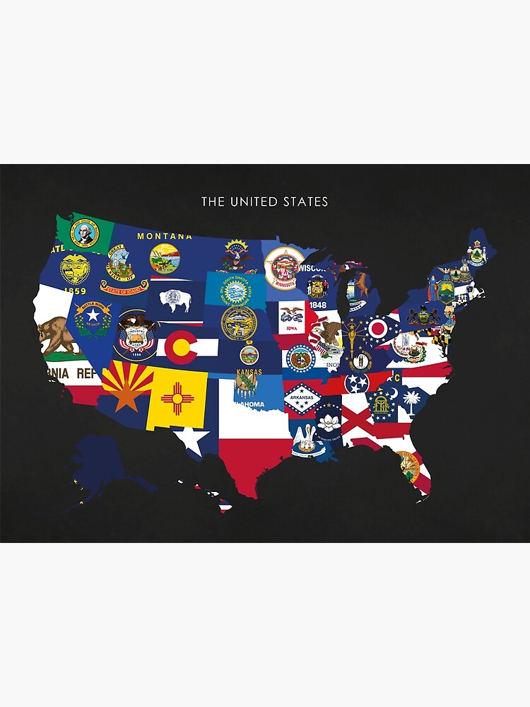 "United States of America (USA) State Flags Map With County Outlines ...