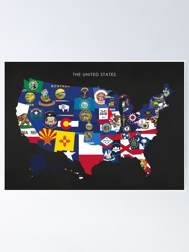 "United States of America (USA) State Flags Map With County Outlines ...