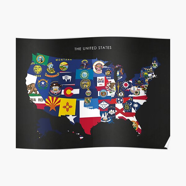 "United States of America (USA) State Flags Map With County Outlines ...