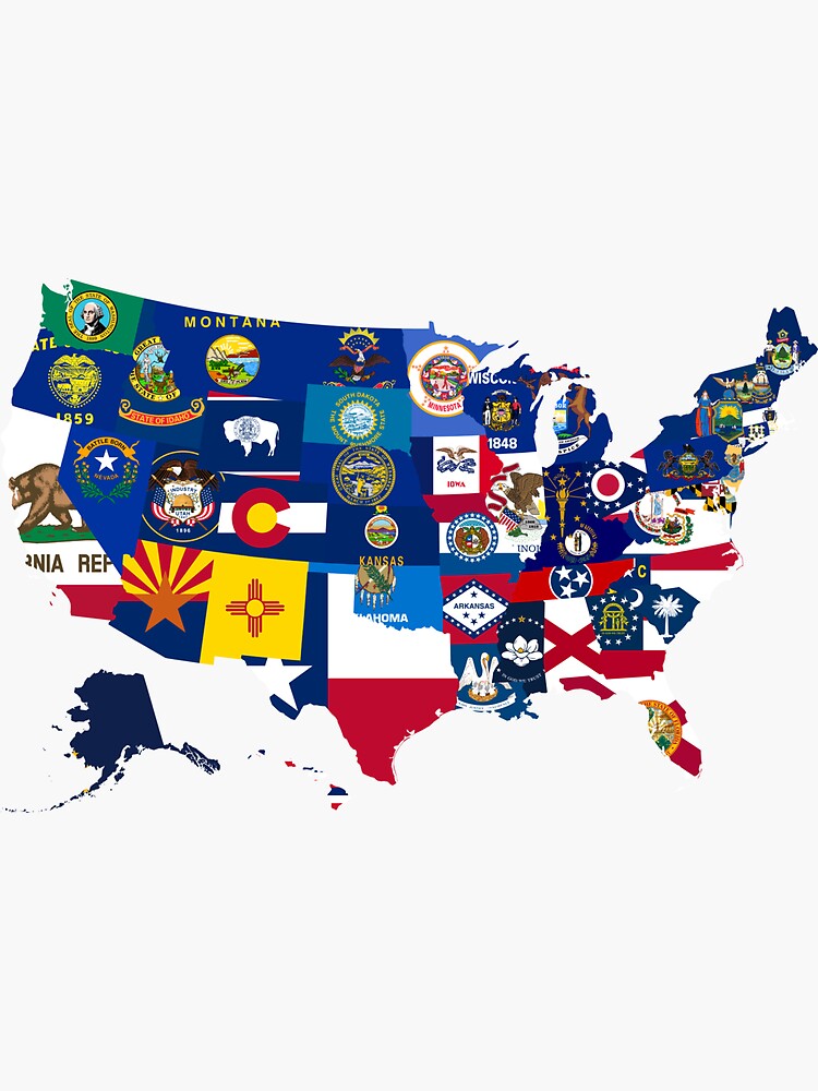 "United States of America (USA) State Flags Map With County Outlines ...