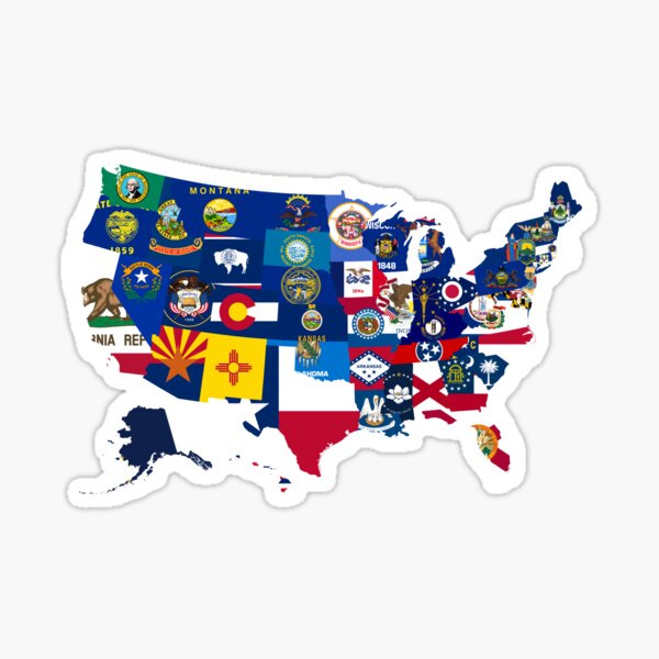 "United States of America (USA) State Flags Map With County Outlines ...
