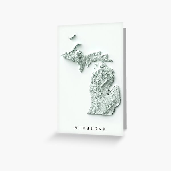 "Michigan, USA Shaded Relief Map 3D digitally-rendered" Greeting Card ...
