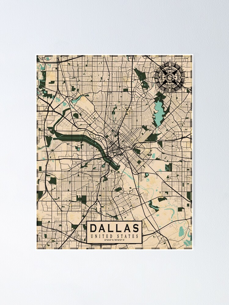 "Dallas City Map of Texas, USA - Vintage" Poster for Sale by deMAP ...