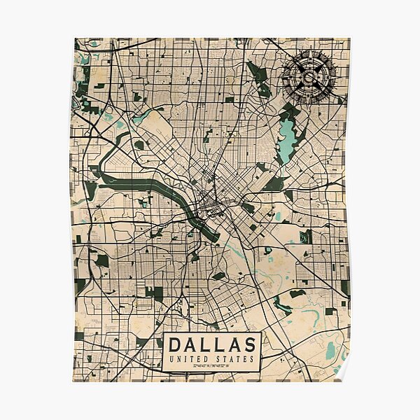 "Dallas City Map of Texas, USA - Vintage" Poster for Sale by deMAP ...