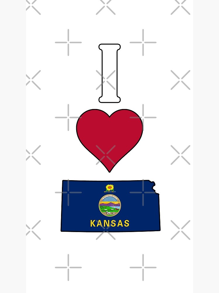 Póster «Amo Kansas Vertical I Heart Mapa de la bandera del estado de ...