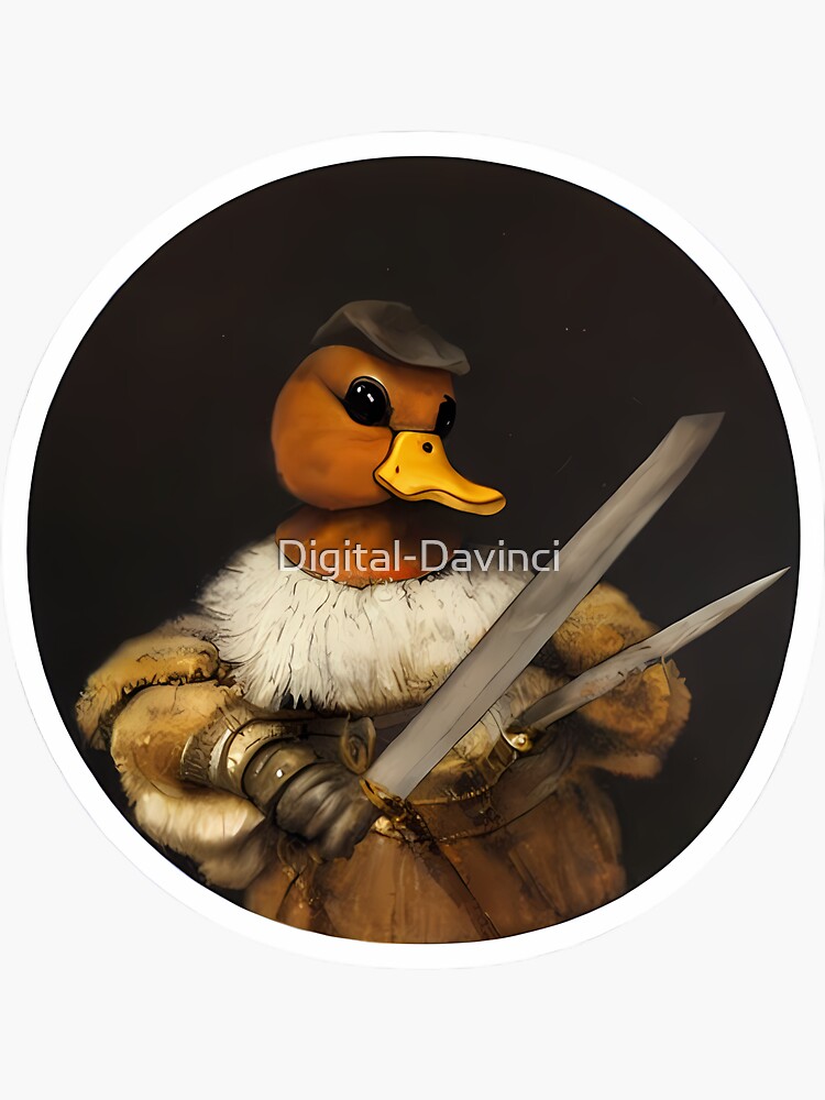 "Rembrandt Duck with Two Swords (Round Shape in Oil Painting Style ...
