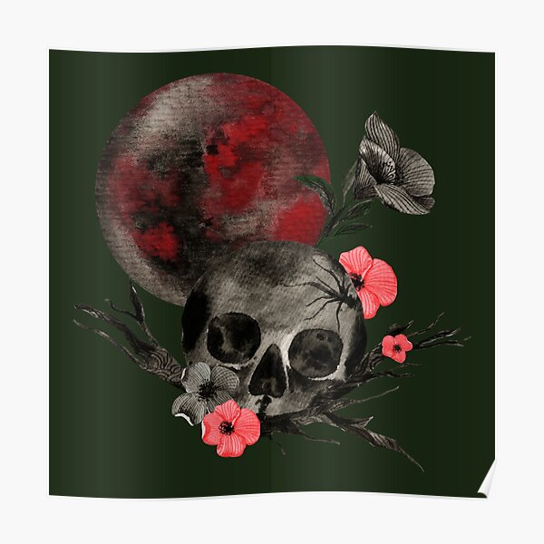 "Dark skull and blood moon watercolor painting" Poster for Sale by ...