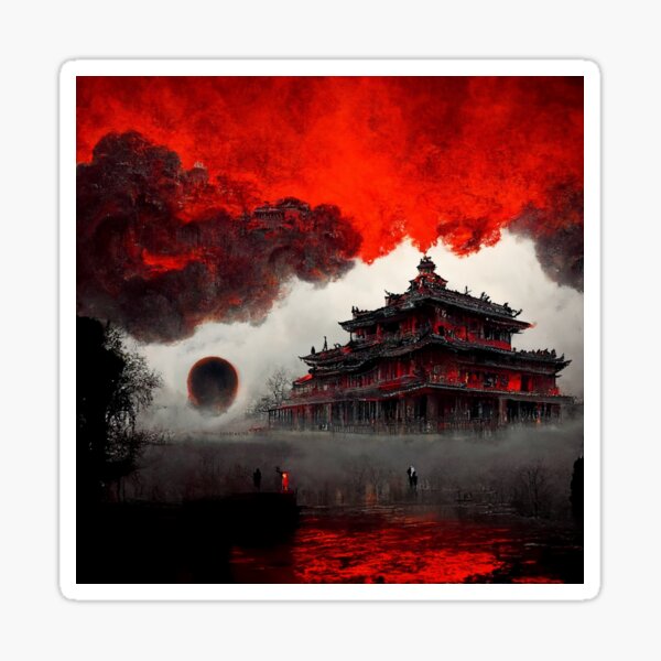 "china japan red cloud moon" Sticker for Sale by lesanhphuoc | Redbubble