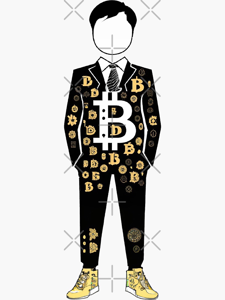 "Bitcoin Mystery Man in THE Bitcoin Suit (Satoshi Nakamoto?)" Sticker ...