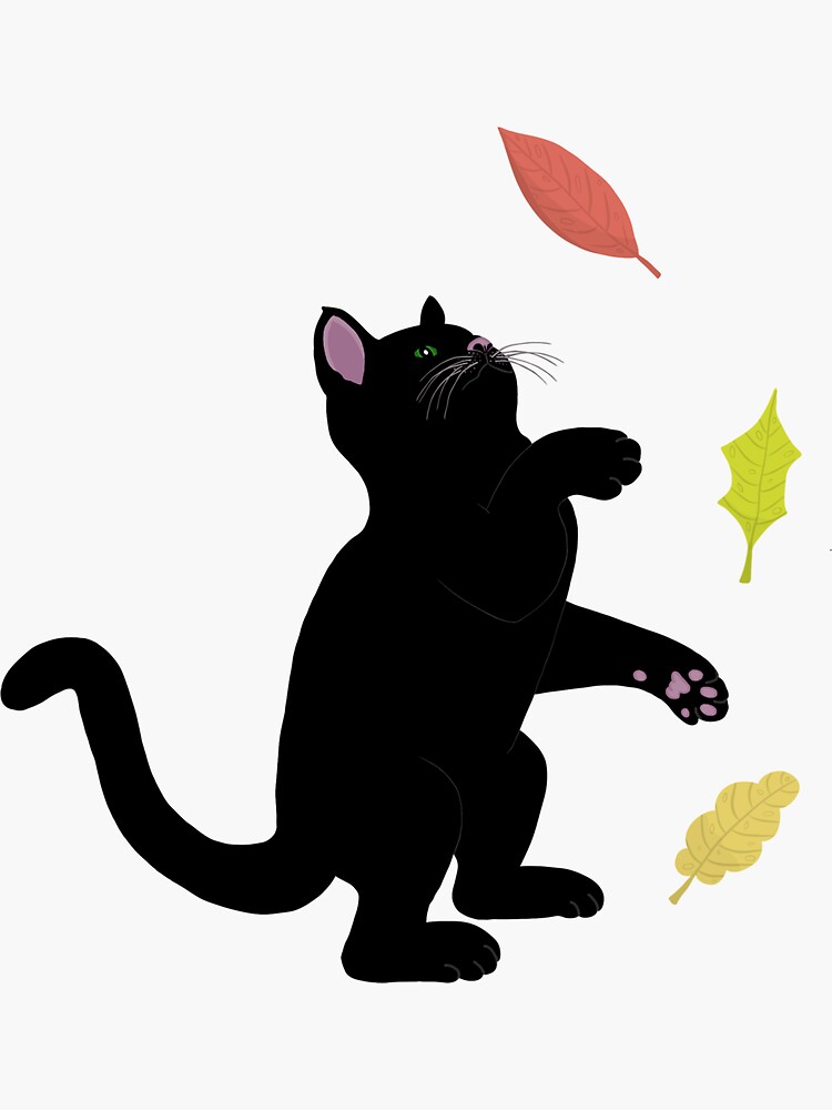 "Black Cat Playing With Autumn Leaves" Sticker for Sale by VoilaDalilah ...