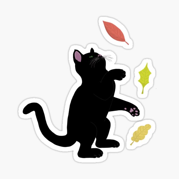 "Black Cat Playing With Autumn Leaves" Sticker for Sale by VoilaDalilah ...