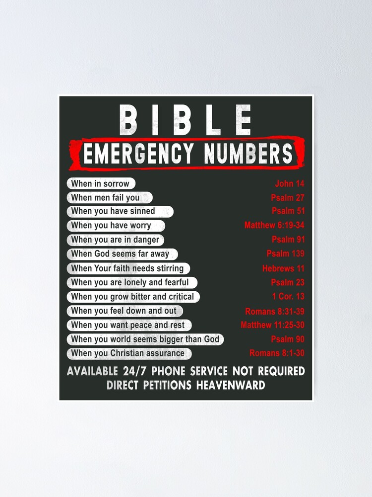 Póster «Números de emergencia de la Biblia - Camisetas divertidas de la ...