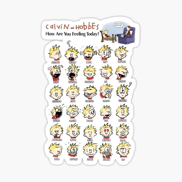"Calvin and Hobbes Feeling Chart" Sticker for Sale by FriedeHauser ...