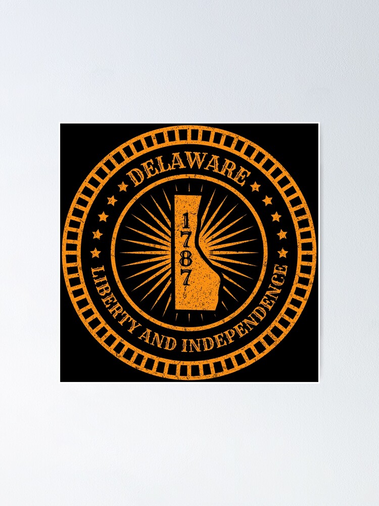 "Delaware State Map Flag - DE Motto Slogan - The First State" Poster ...