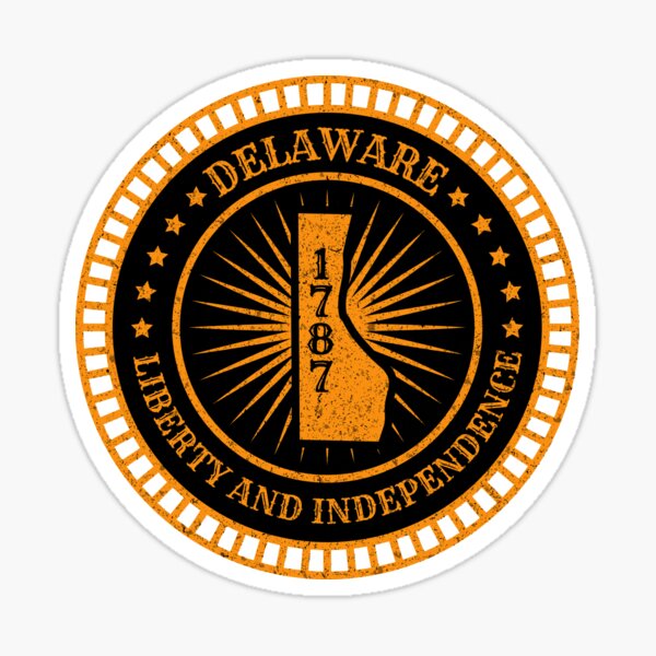 "Delaware State Map Flag - DE Motto Slogan - The First State" Sticker ...