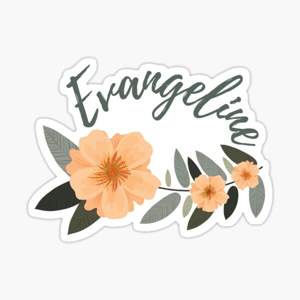 "Evangeline Name With Pretty Flowers | Name Design Orange And Green ...
