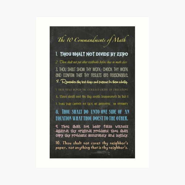 "Ten Commandments of Math" Art Print for Sale by coolmathposters ...