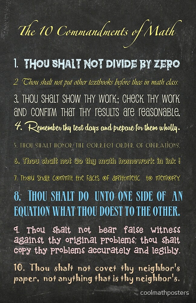 "Ten Commandments of Math" by coolmathposters | Redbubble