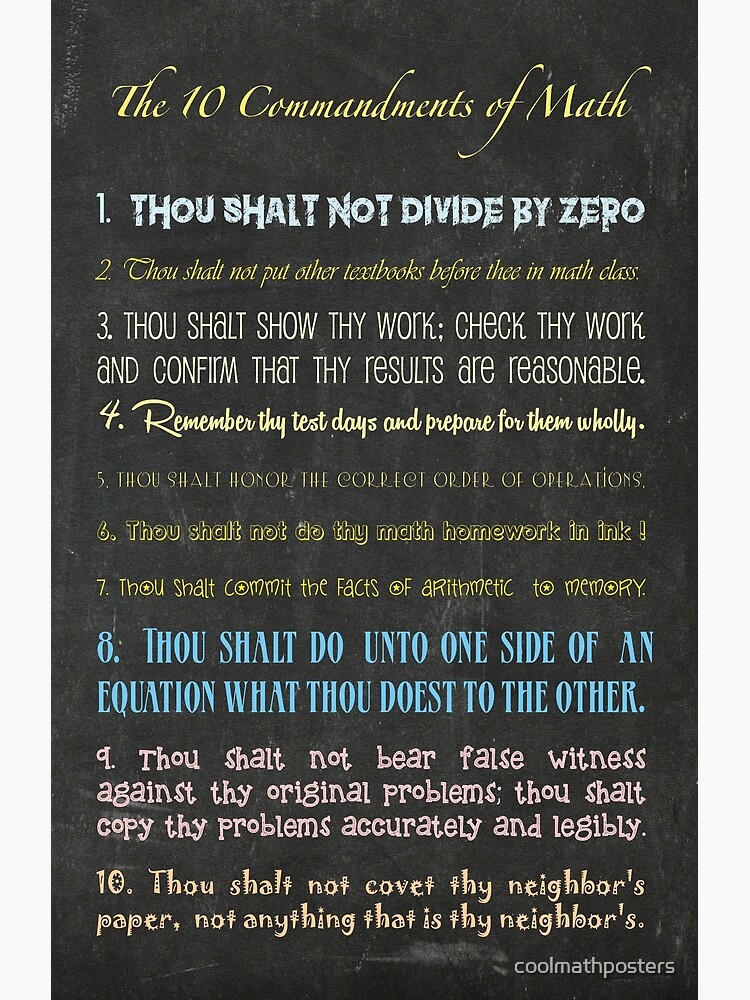 Ten Commandments of Math Premium Matte Vertical Poster sold by Brandon ...