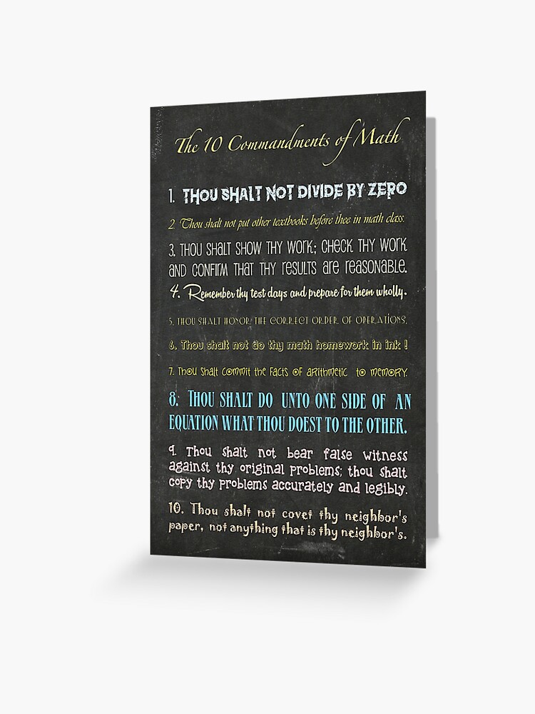 "Ten Commandments of Math" Greeting Card for Sale by coolmathposters ...