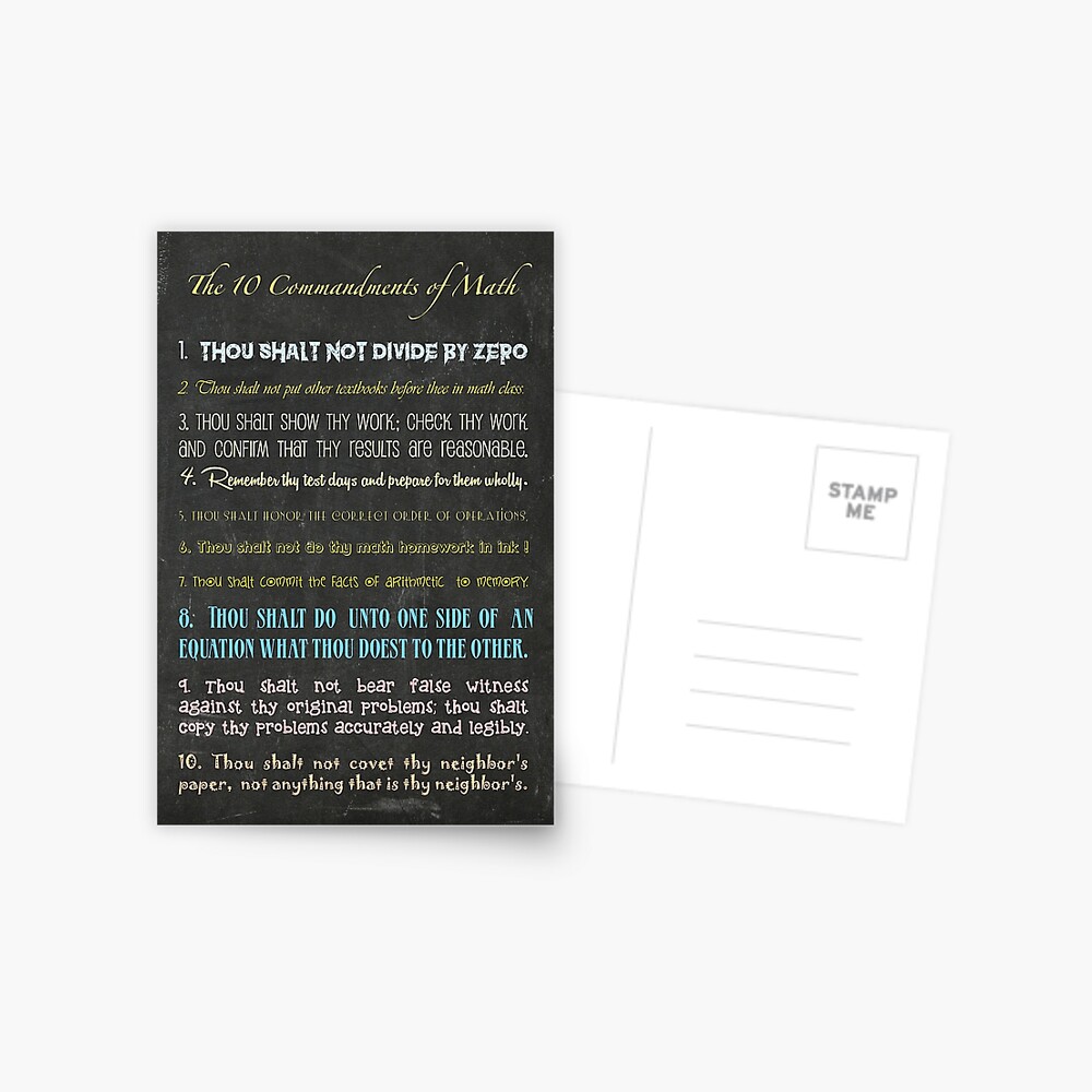 "Ten Commandments of Math" Poster for Sale by coolmathposters | Redbubble