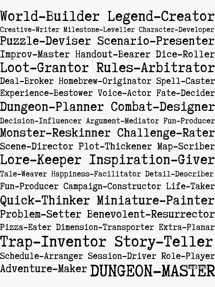 "Dungeon Master Kenning Word Art Black Text" Sticker for Sale by ...