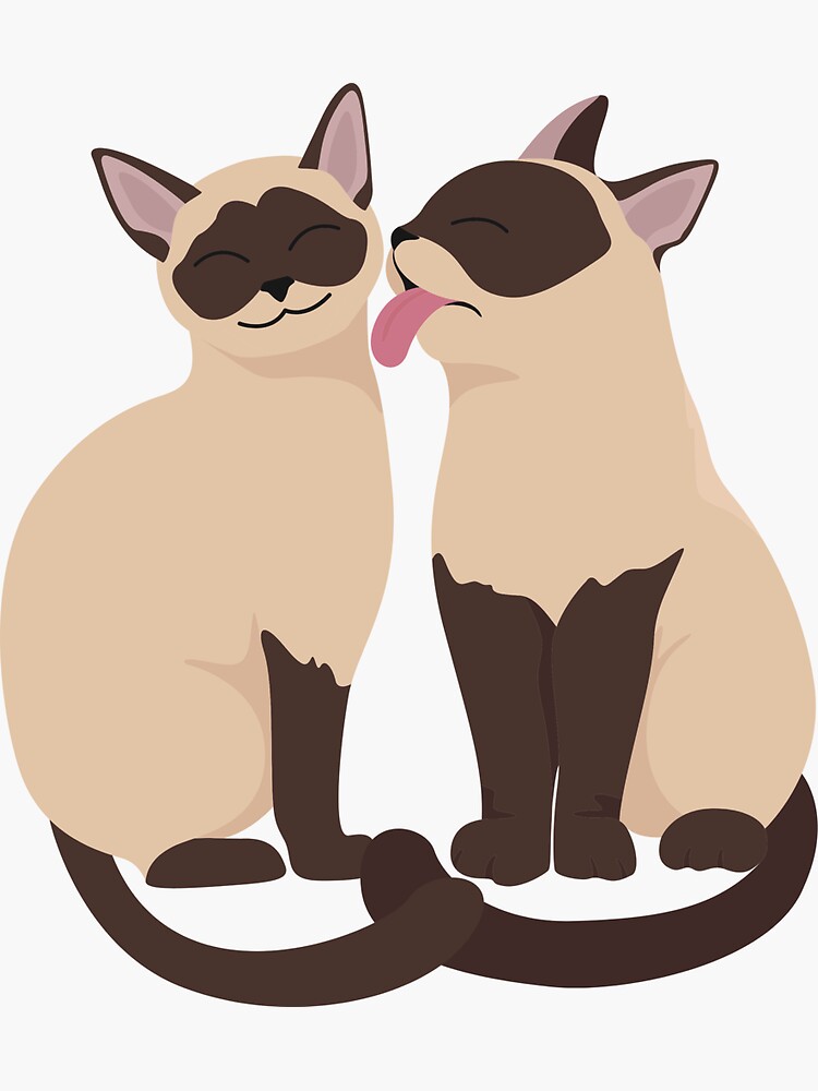 "Two Siamese Cats Licking Illustration" Sticker for Sale by felyne ...