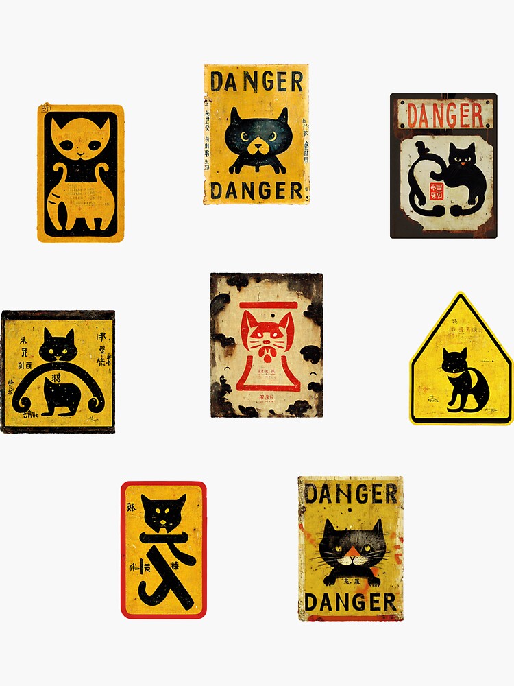 "Beware Of Cats Danger Signs sticker pack" Sticker for Sale by JBNina ...