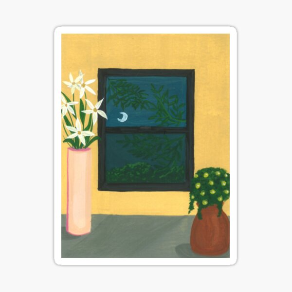 "Midnight Window Gouache Painting" Sticker for Sale by abbeydw | Redbubble