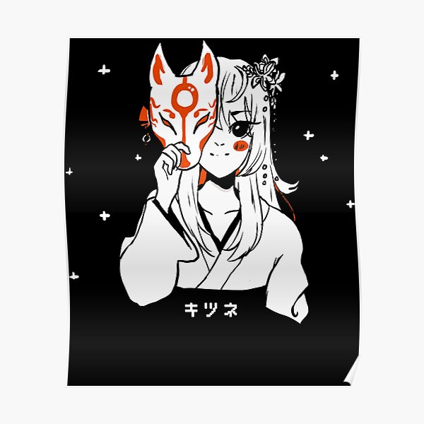 Vintage Films Retro Kitsune Girl Mask Poster For Sale By Leiadesignsodon Redbubble