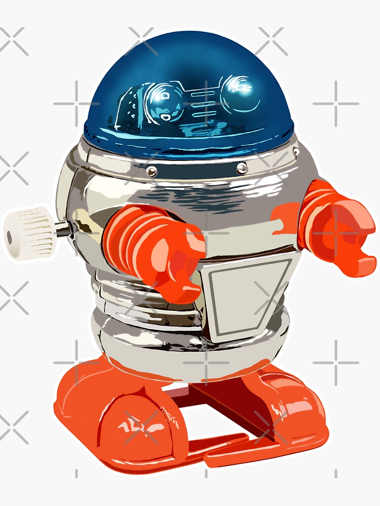 "Rascal Robot - Retro Wind-Up Toy" Sticker for Sale by CellularSong ...