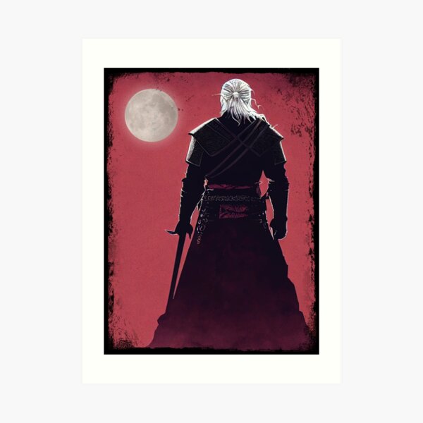 "White Wolf Howling at the Moon - Red - Fantasy Witcher" Art Print for ...